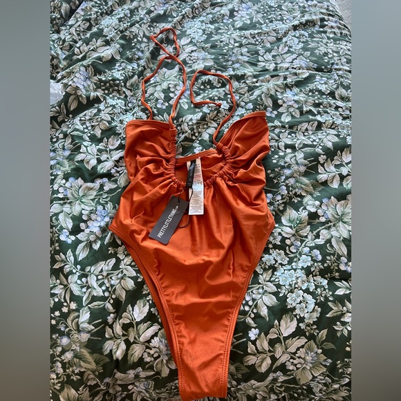 PrettyLittleThing | Swim | New With Tags Rust Scoop Neck Ruched ...